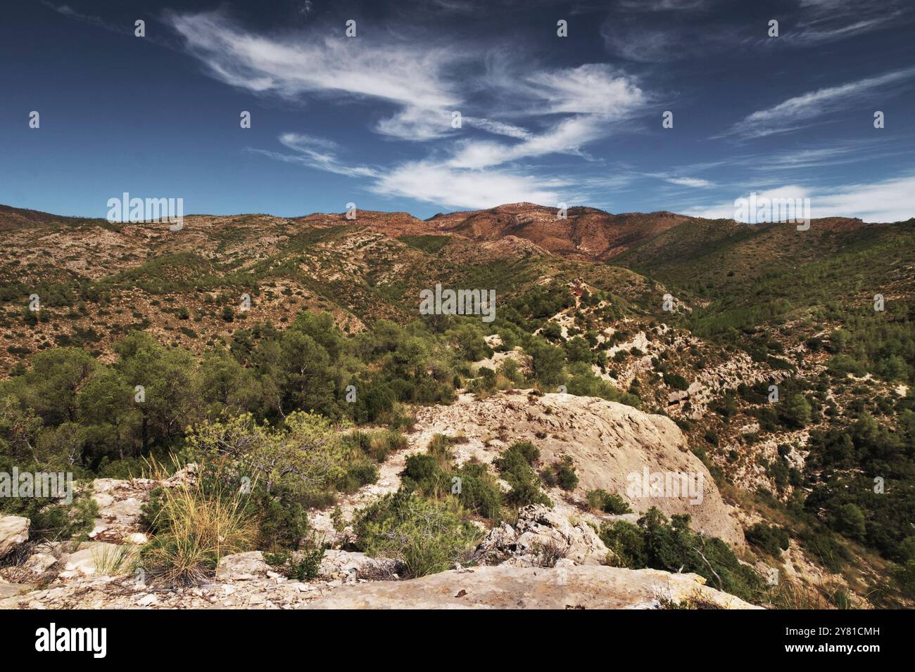 landscape of Rocky Cliffside Path Overlooking Lush Green Valley with ...