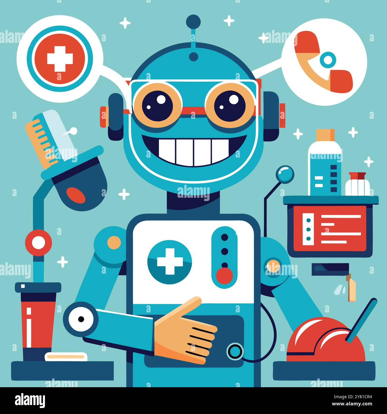 Friendly medical robot with a big smile. offering a helping hand ...