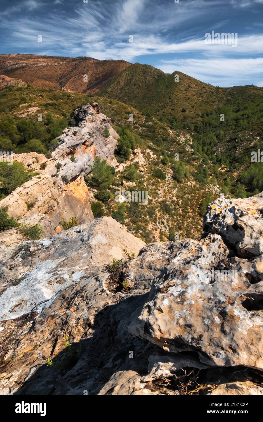 landscape of Rocky Cliffside Path Overlooking Lush Green Valley with ...