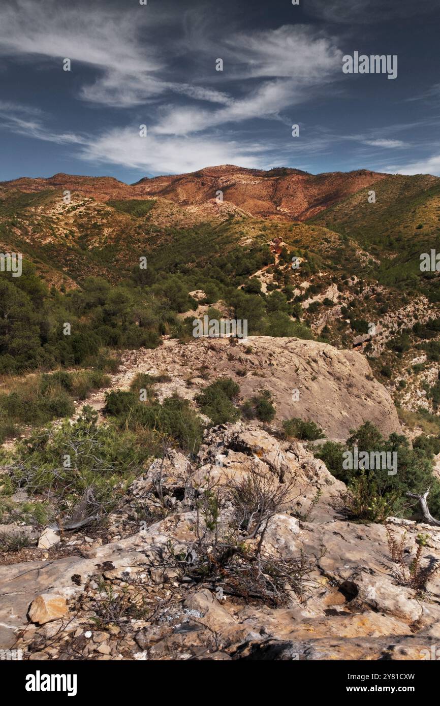 landscape of Rocky Cliffside Path Overlooking Lush Green Valley with ...