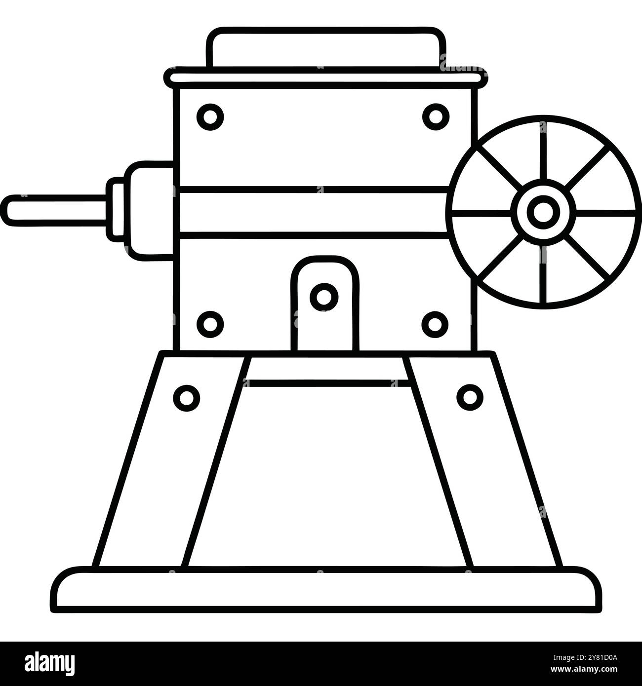 Simple line art illustration of a classic industrial machine with a ...