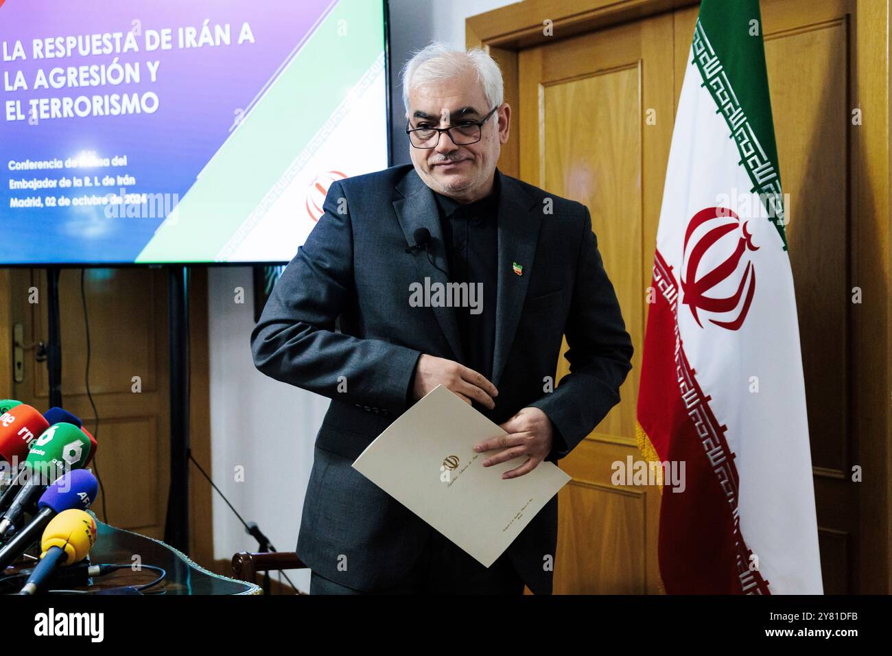 The Iranian ambassador to Spain, Reza Zabib, after a press conference ...