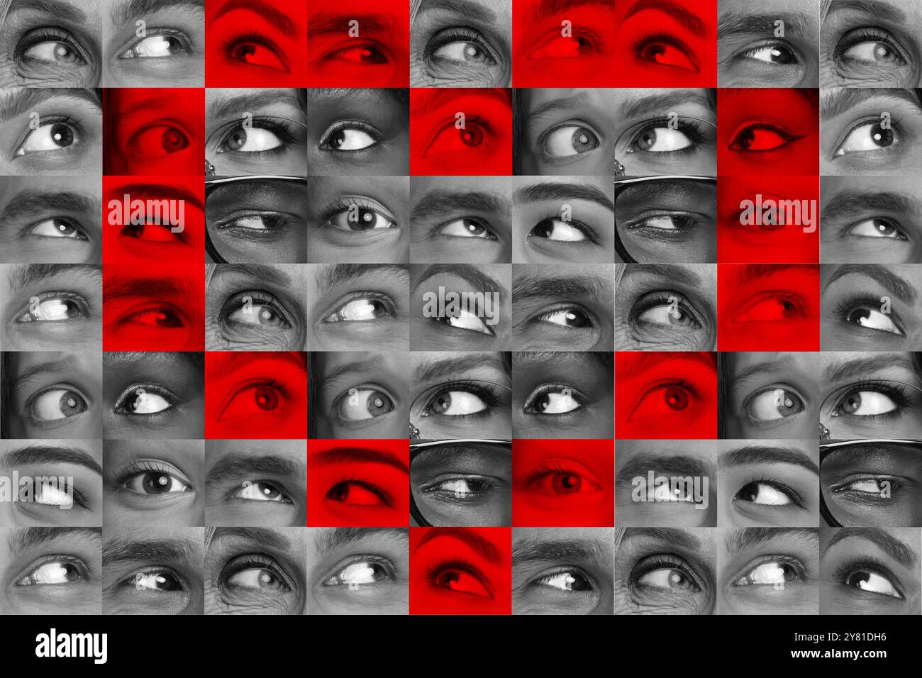 Artwork poster collage image of many human faces with different eyes ...