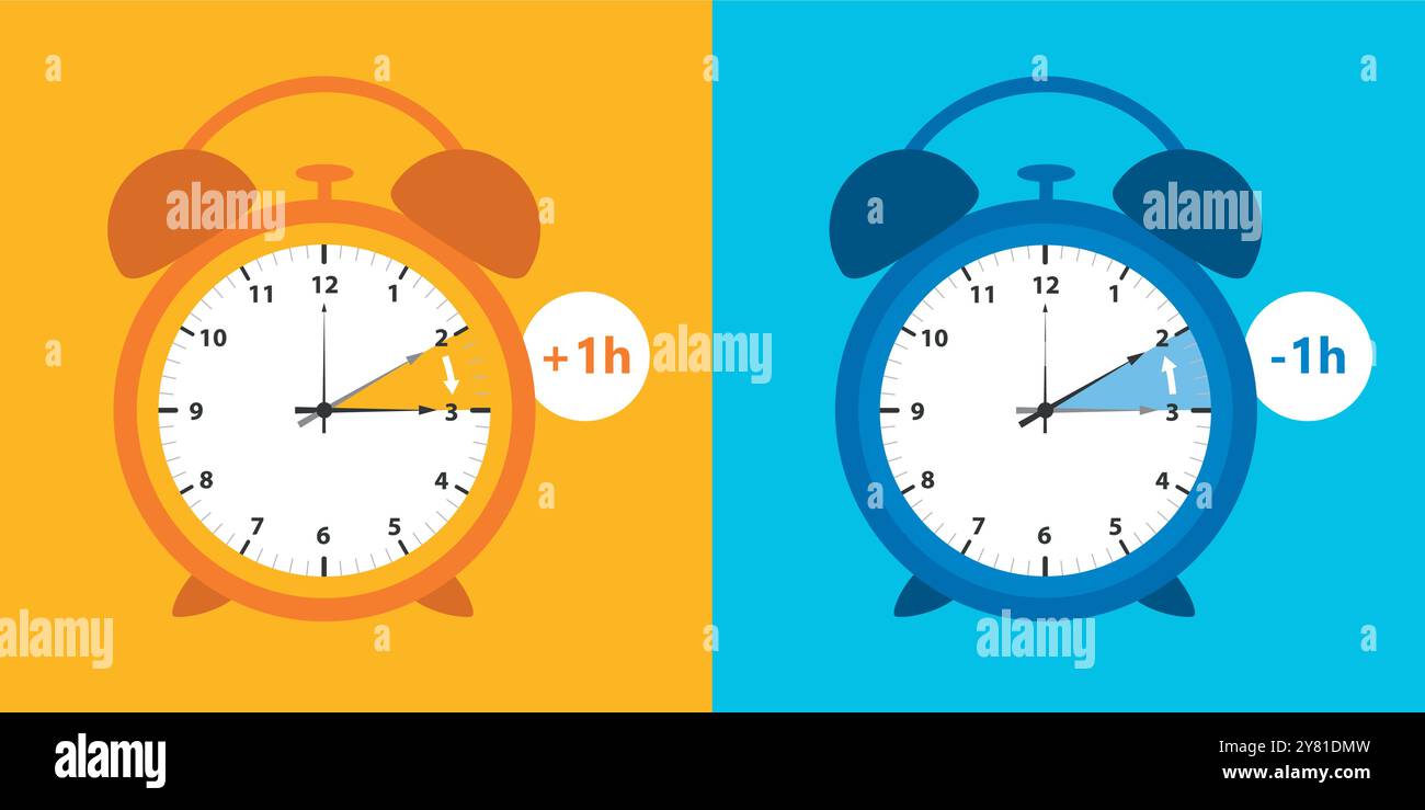 summer time and winter time concept with ringing alarm clock vector ...