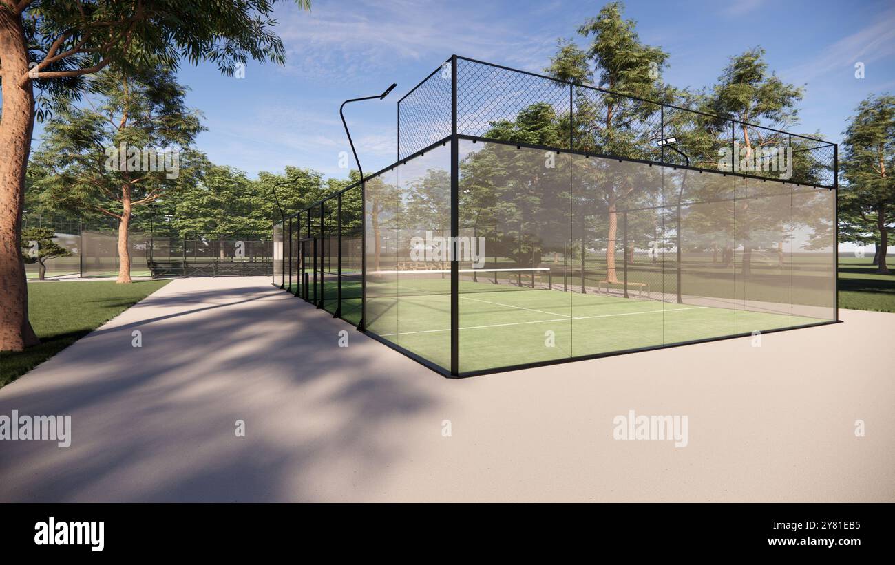 corner view of a green padel paddle tennis court Stock Photo - Alamy