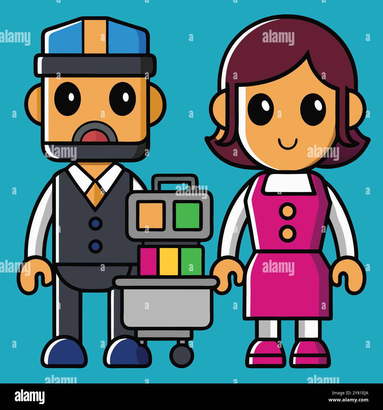 Cute cartoon illustration of a man and a woman. both wearing formal ...