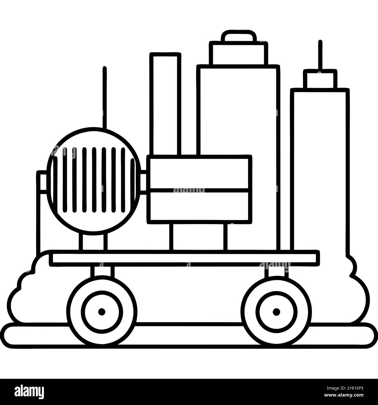 A simple line drawing of a robot or automated vehicle. featuring a ...
