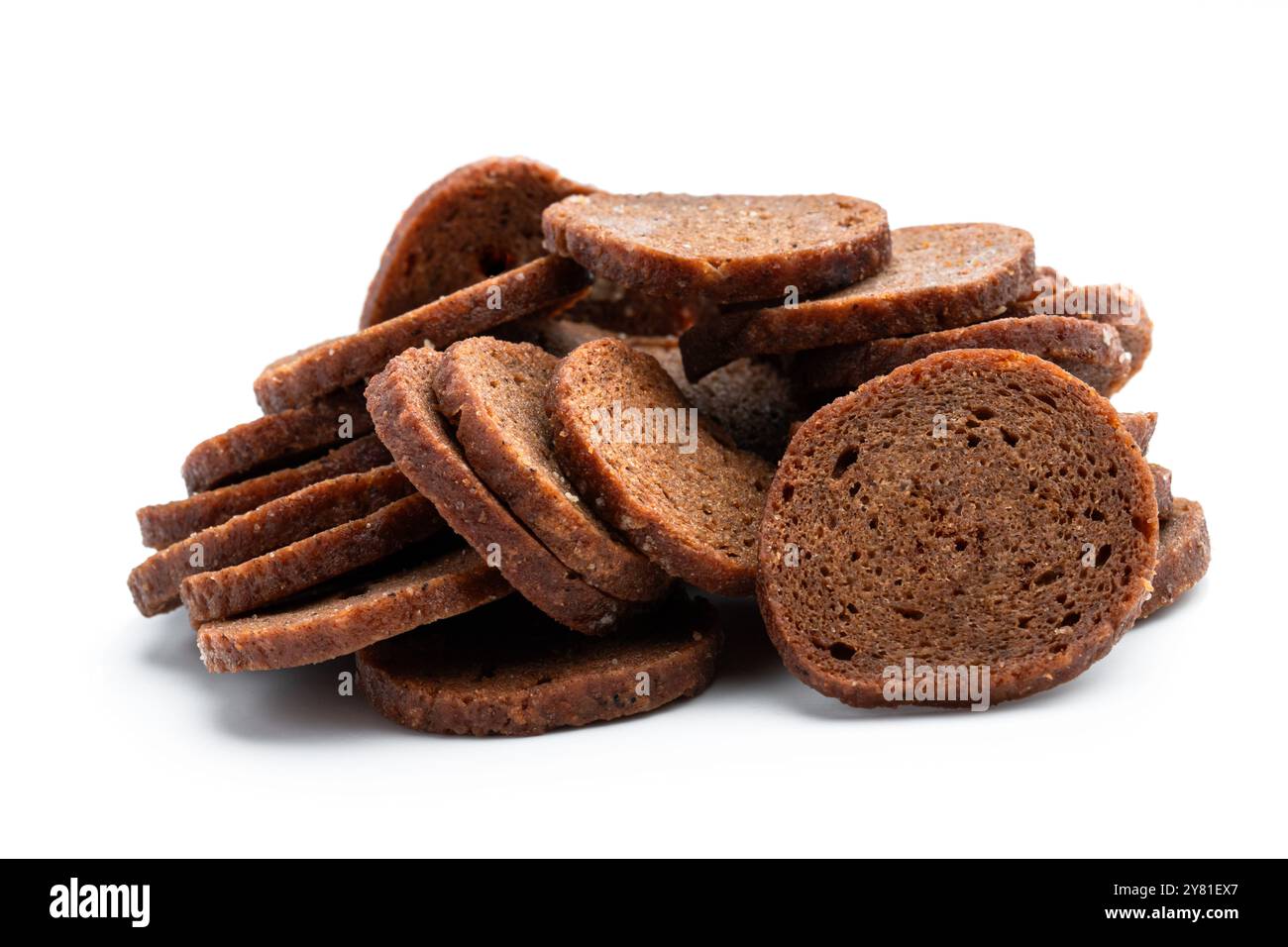 Rye bread crackers in paper bowl isolated on white background Stock ...