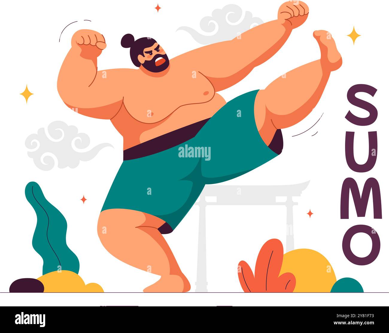 Sumo Wrestler Vector Illustration with Fighting Japanese Traditional ...