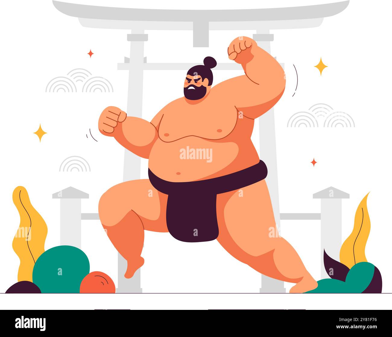 Sumo Wrestler Vector Illustration with Fighting Japanese Traditional ...