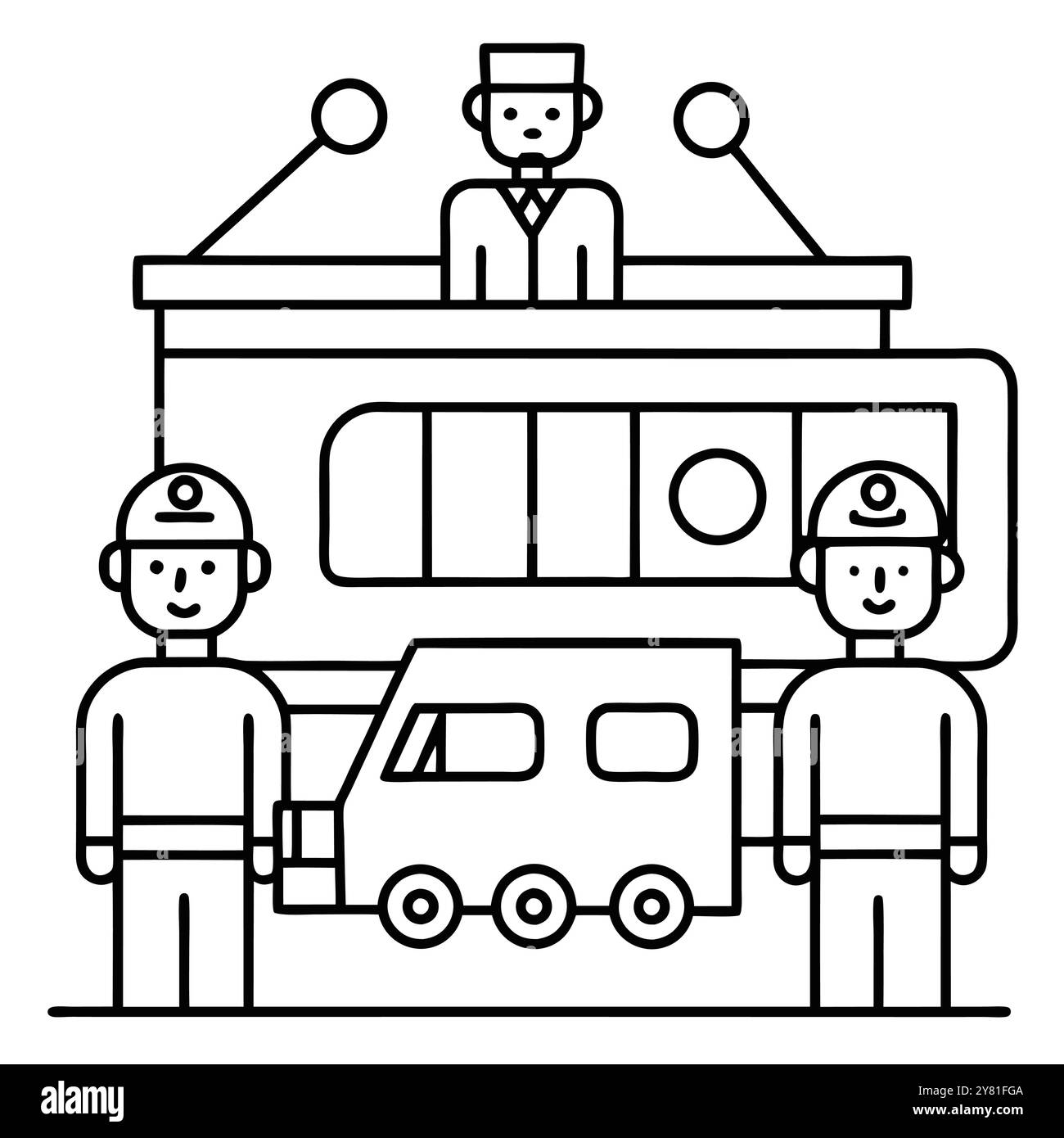 Simple Line Drawing Icon Depicting A Train With Passengers And A