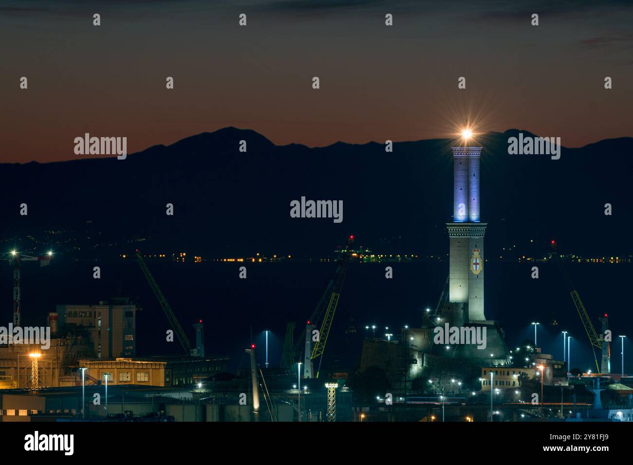 The Genoa Lighthouse (Lanterna), the iconic symbol of the city, at the ...