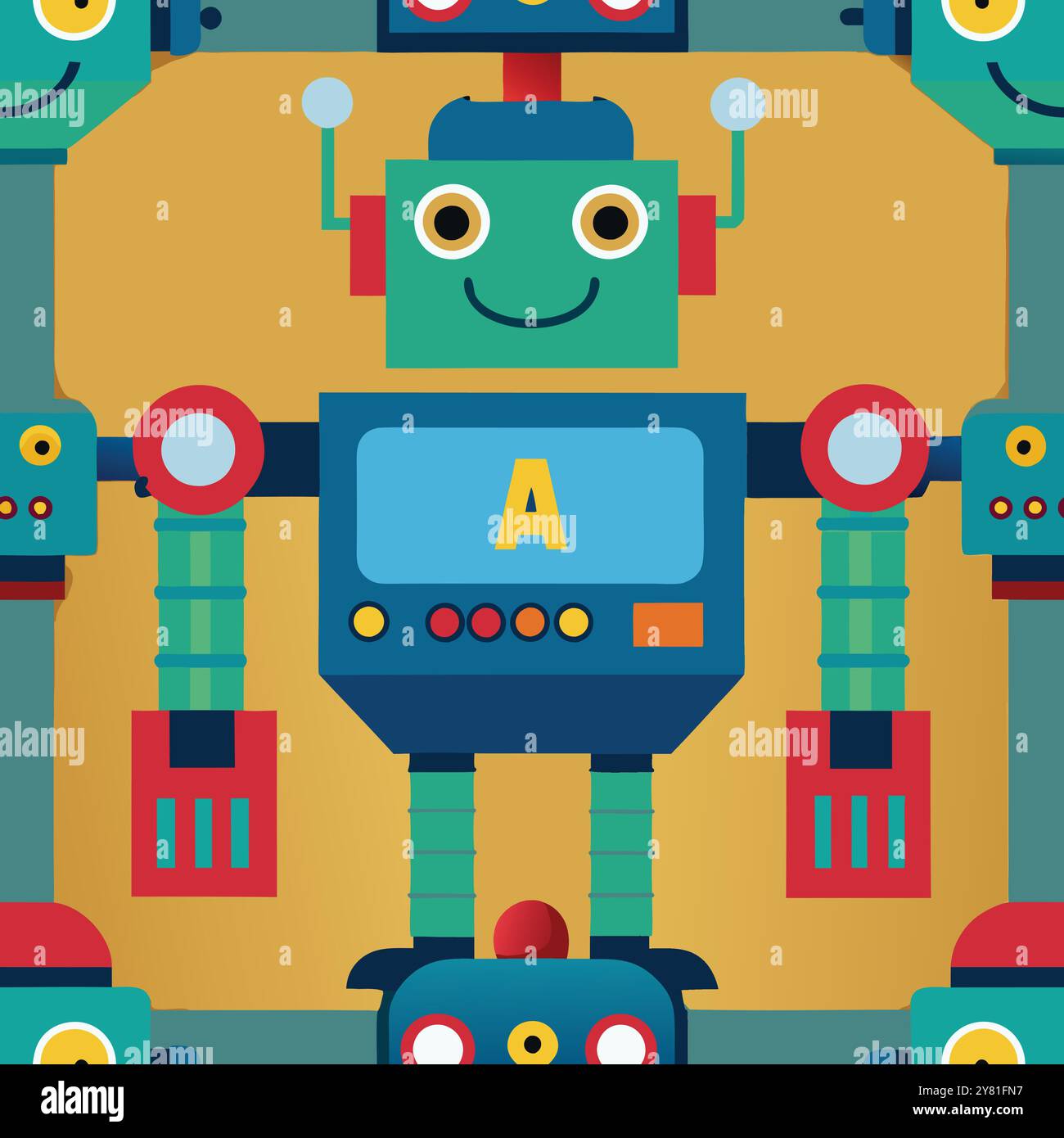 Cute and colorful cartoon robot design with a friendly face and an A on ...