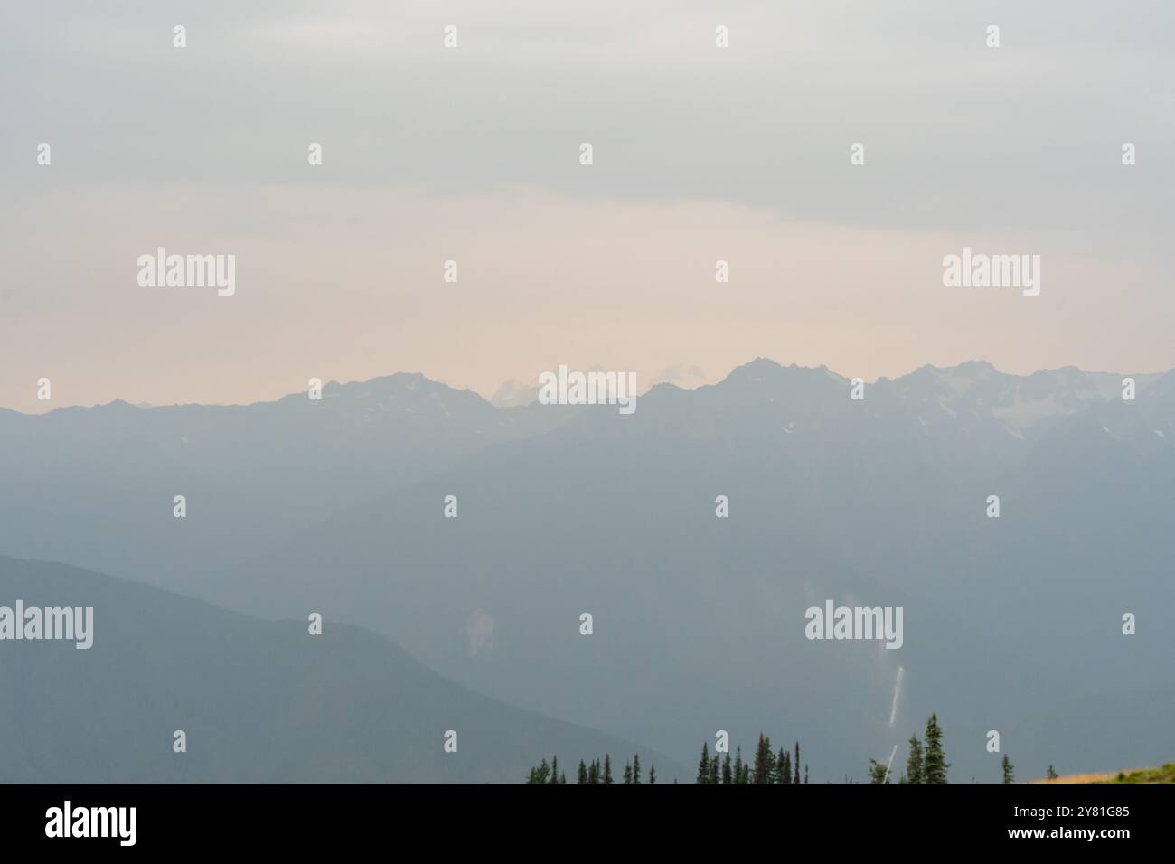 A stunning view of mountains on a rainy day from atop Hurricane Ridge ...
