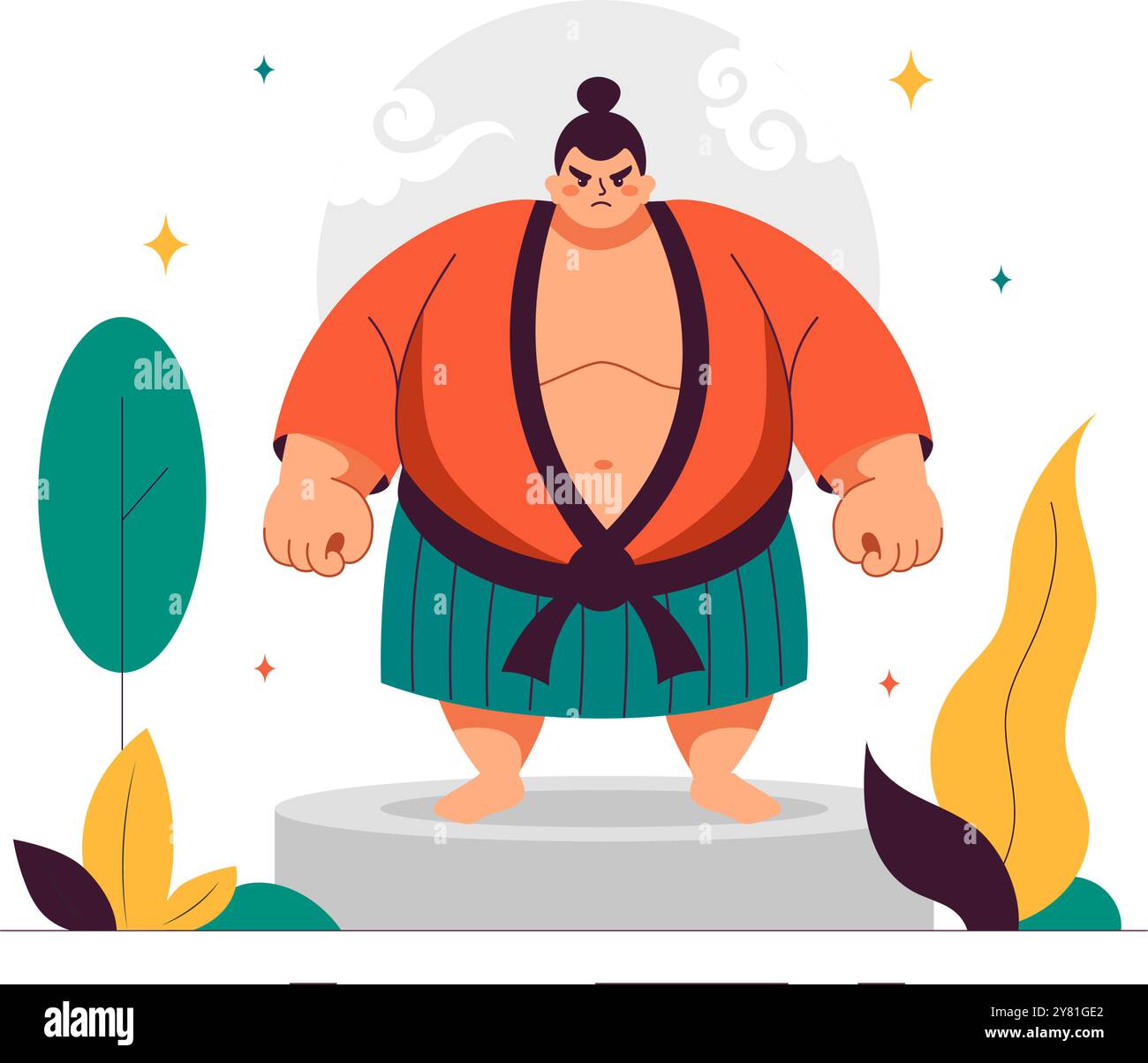 Sumo Wrestler Vector Illustration with Fighting Japanese Traditional ...