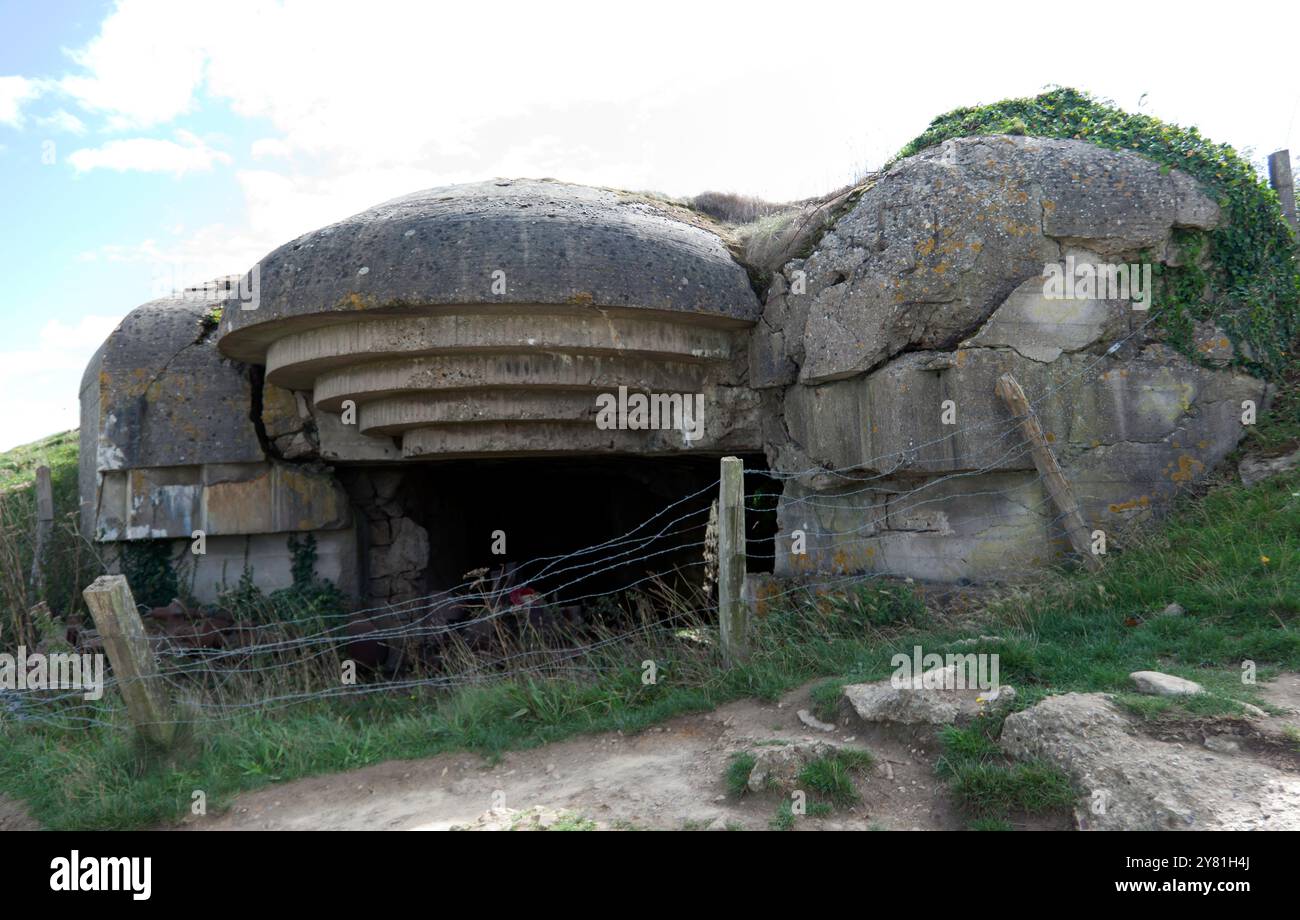Casemate No.4, at the Longues-sur-Mer batterie, showing damage after ...