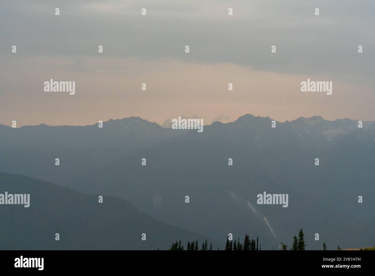 A stunning view of mountains on a rainy day from atop Hurricane Ridge ...
