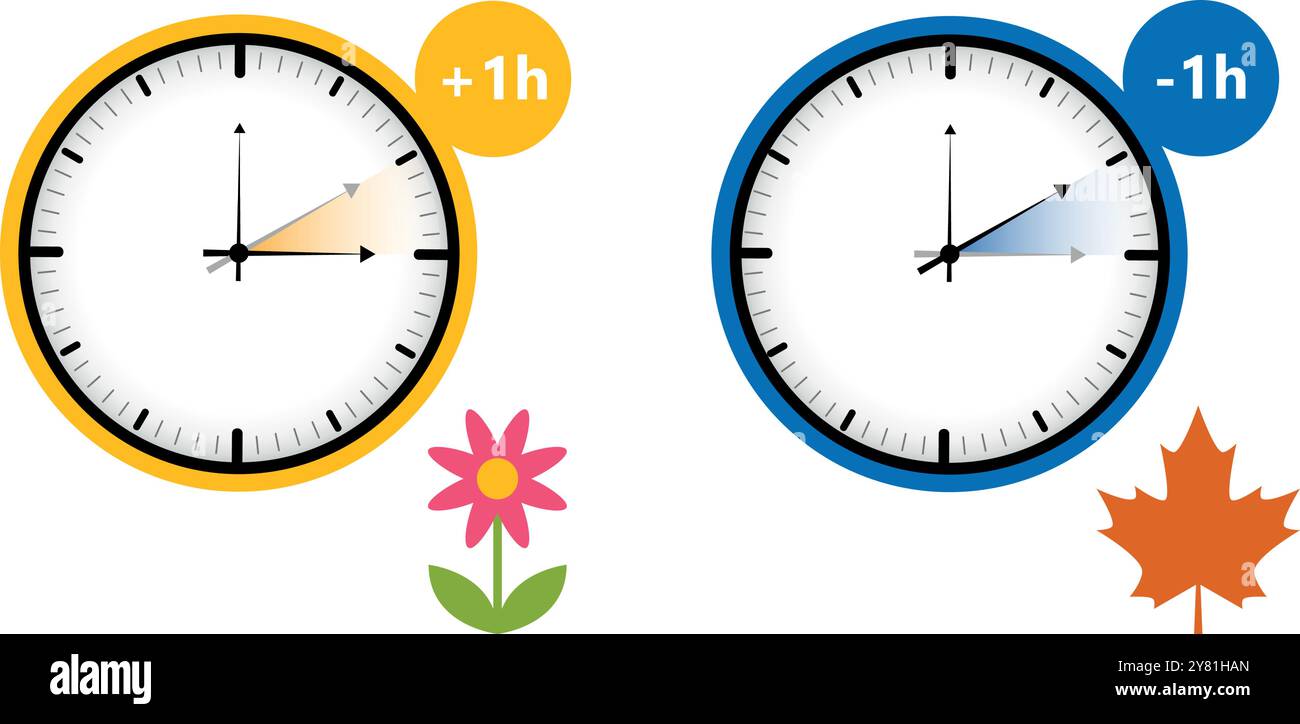 summer time and winter time concept with clock vector illustration ...