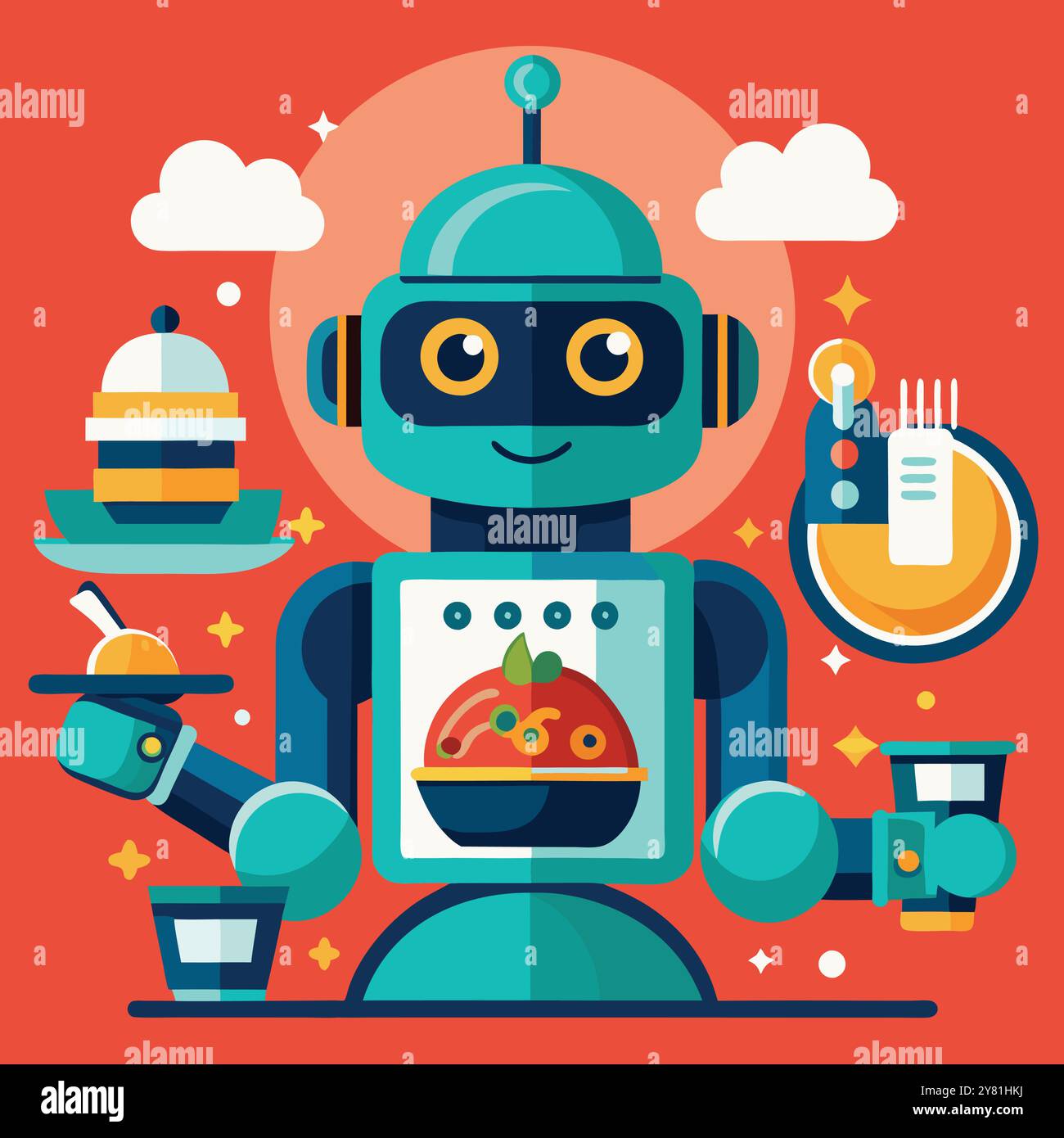 Friendly AI robot waiter serving food and drinks. perfect for ...