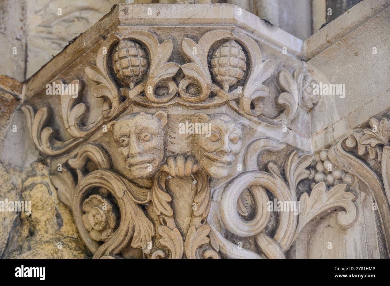 London, England, UK. Temple Church: restored carved stone figure in the ...