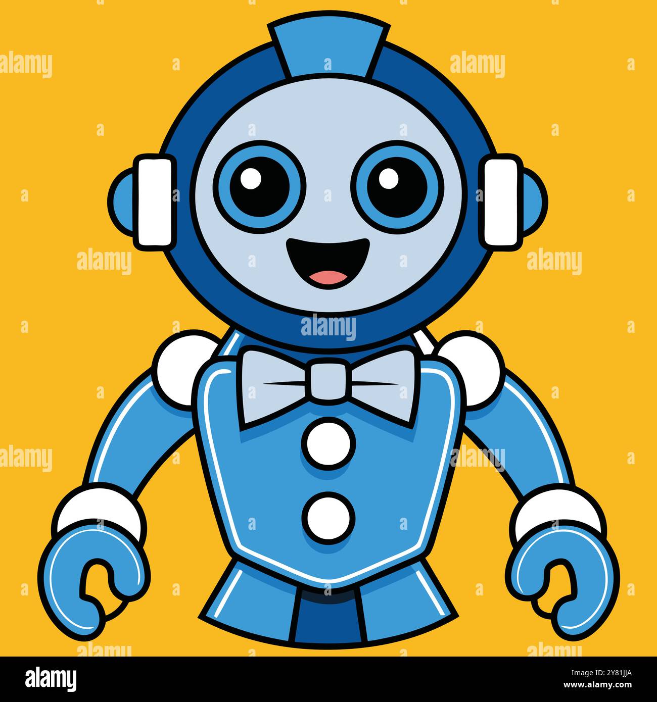 Friendly blue robot with a bow tie and big eyes. Perfect for childrens ...
