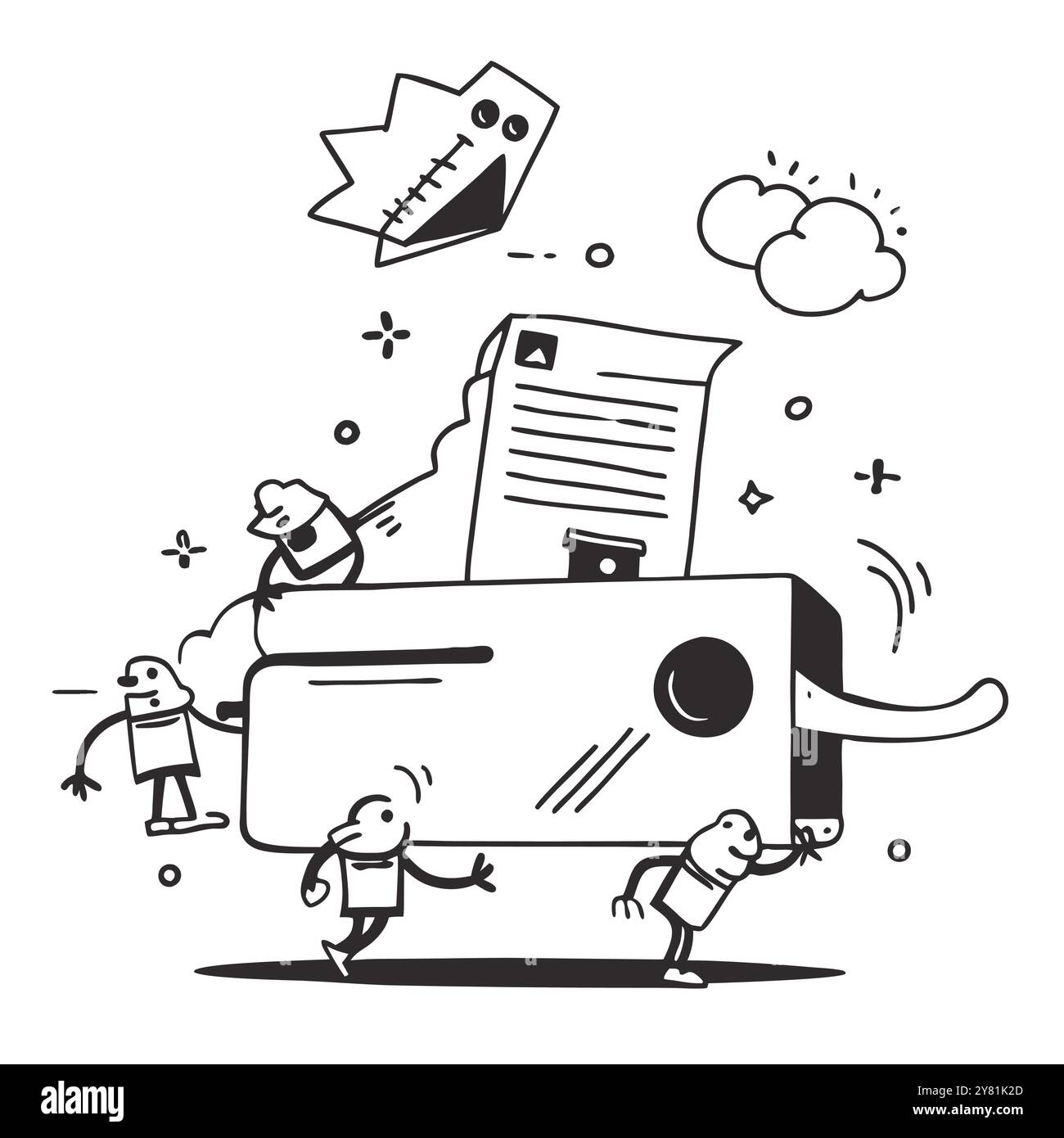 A playful. hand drawn illustration of a large. rectangular device being ...