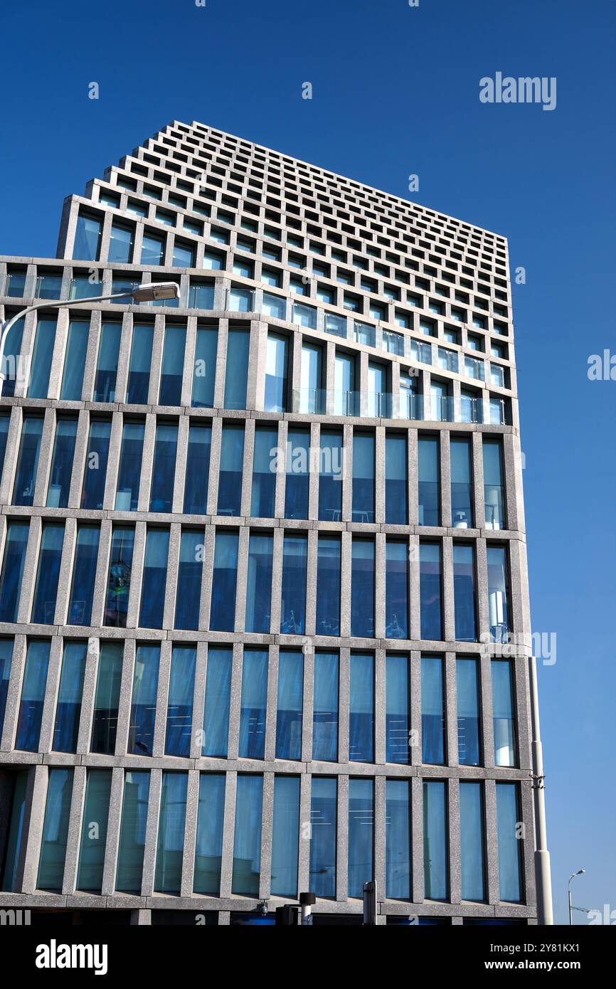 facades of modern, multi-storey office buildings in Poznan, Poland ...