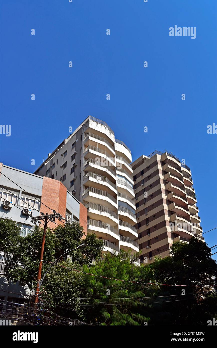 Residential building facades and trees in the Tijuca neighborhood, Rio ...