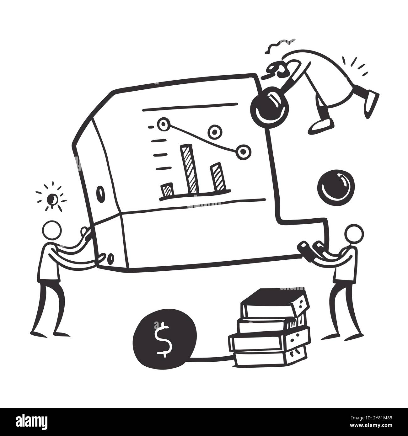 A hand drawn illustration depicting three stick figures collaborating ...