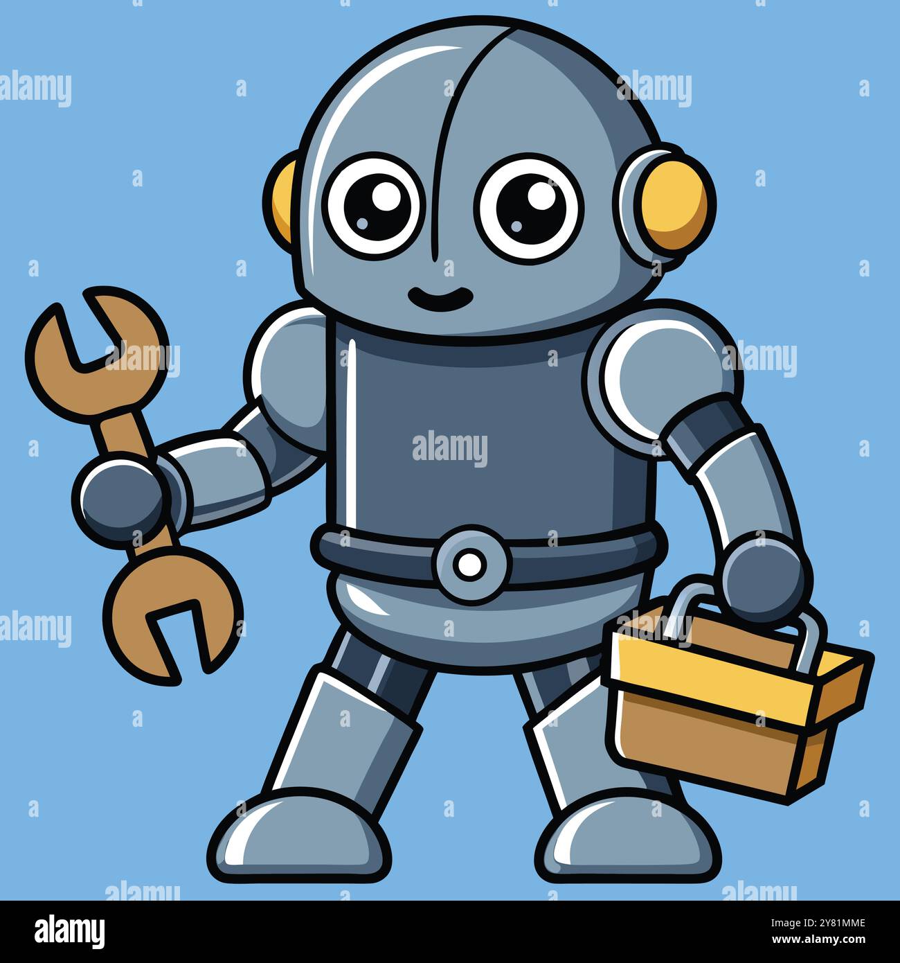 A friendly robot holding a wrench and a toolbox. perfect for illustrating concepts of AI ...