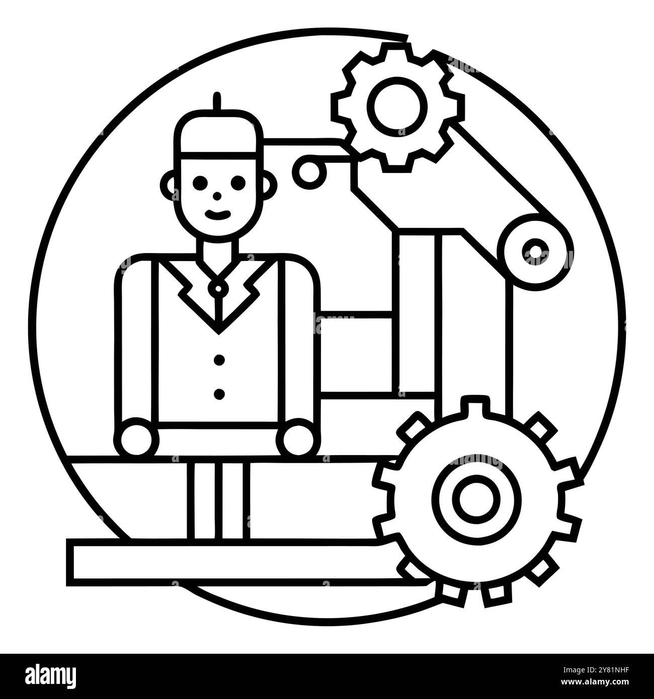 A simple line art illustration depicting a person standing next to a ...