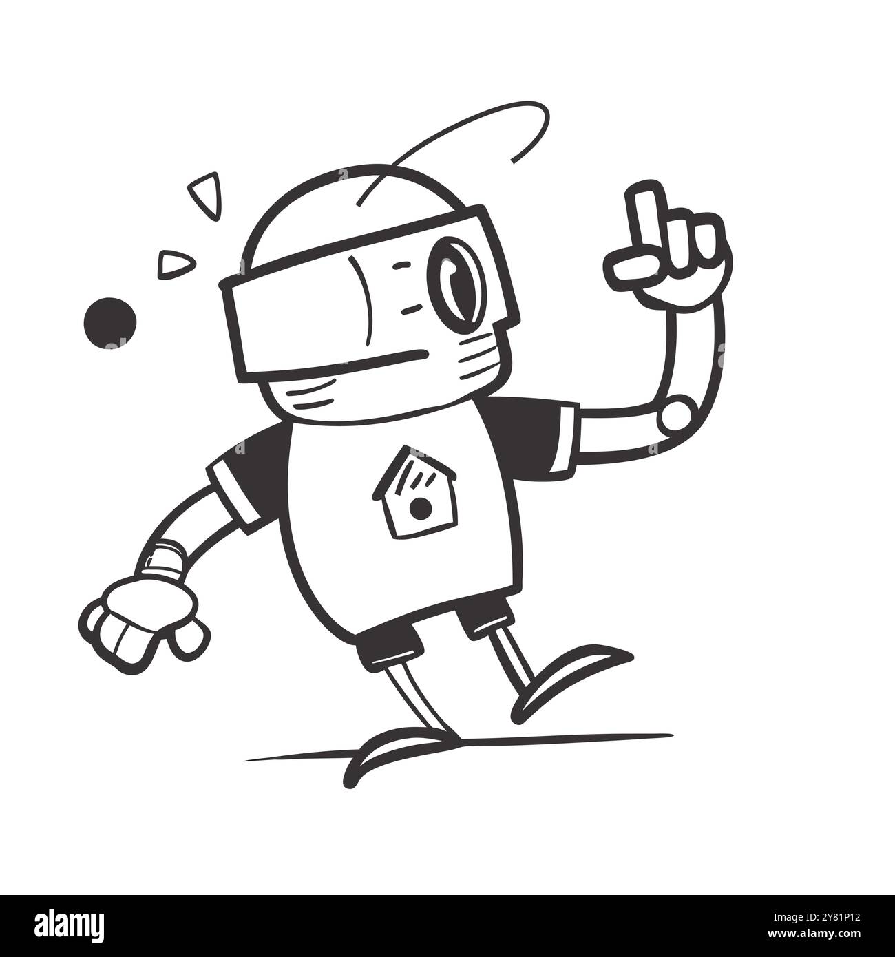 A friendly cartoon robot with a single eye. wearing a t shirt with a ...