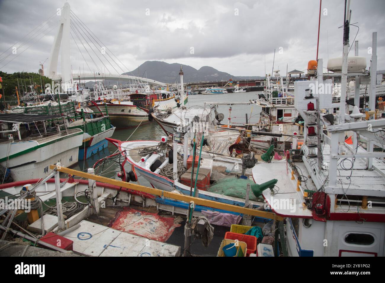 Tamsui fishing boats are docked to take shelter from strong winds as ...