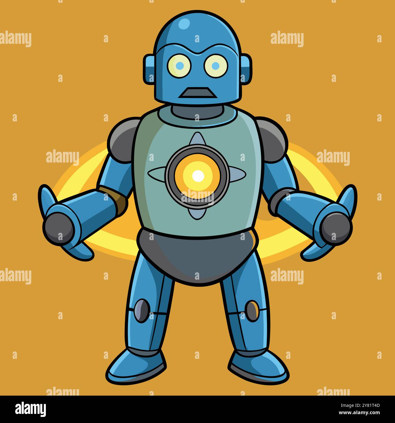 A cartoon robot with a big. friendly smile stands ready to help ...