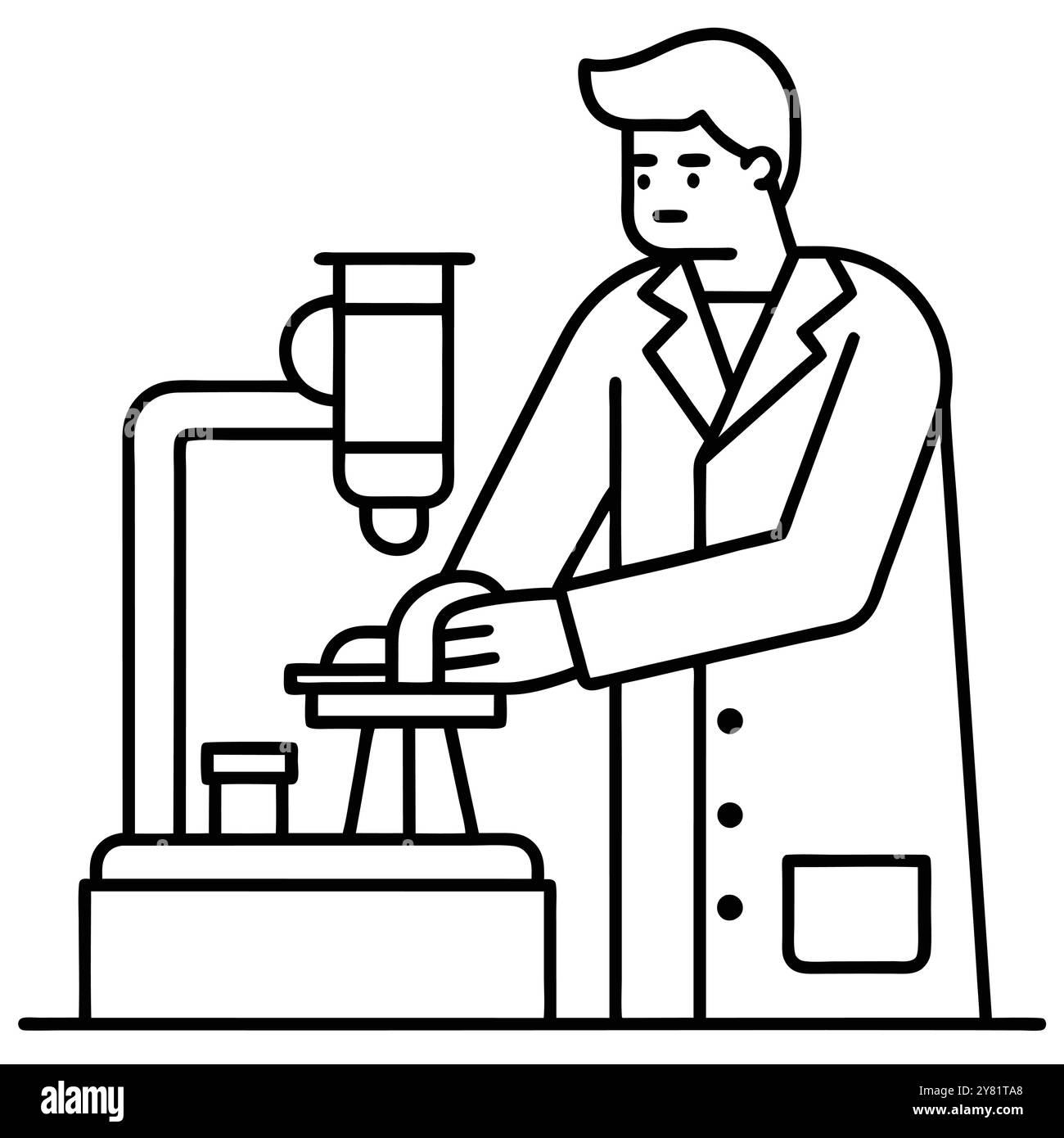 A simple line art illustration of a scientist operating a laboratory ...
