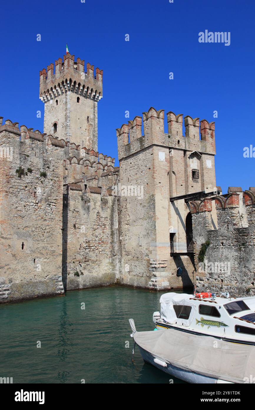Scaligero Castle, Castello Scaligero, in Sirmione, moated castle on the ...