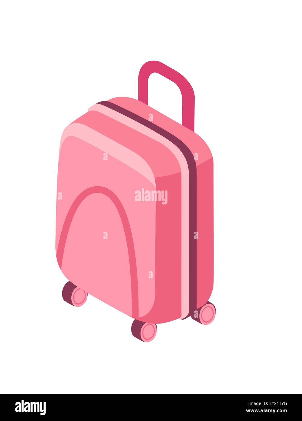 Pink hard-shell suitcase with wheels. Isometric style luggage. Vector ...