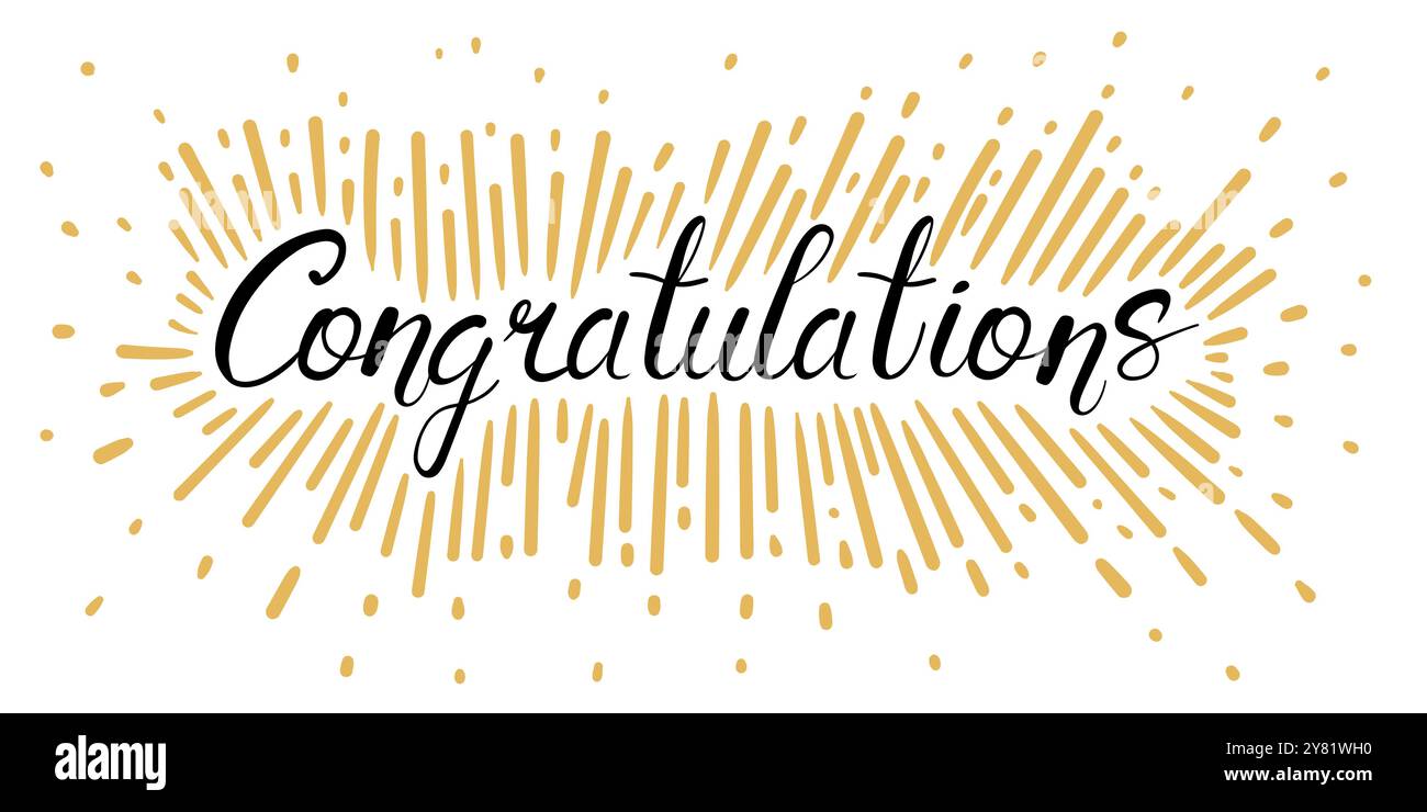 Congratulations handwritten text with decorative flourishes. Hand drawn lettering style ...