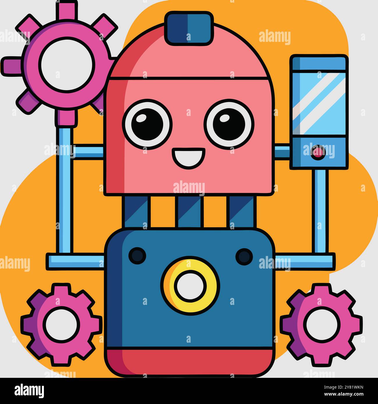 Cute. friendly robot illustration with gears. perfect for tech ...