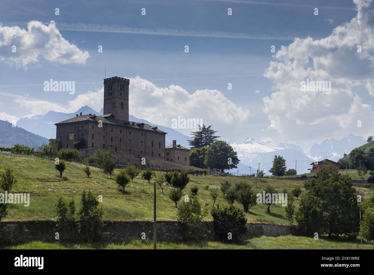 AOSTA, ITALY, 30 JULY 2024: Summer view of 18th century castle ...