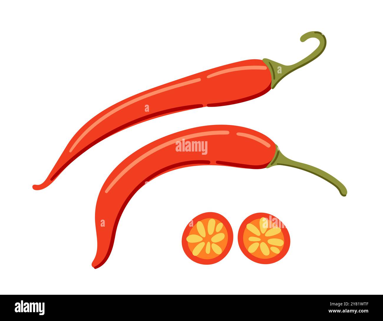 Set of whole and slice of red chili pepper. Spicy red vegetable, hot ...