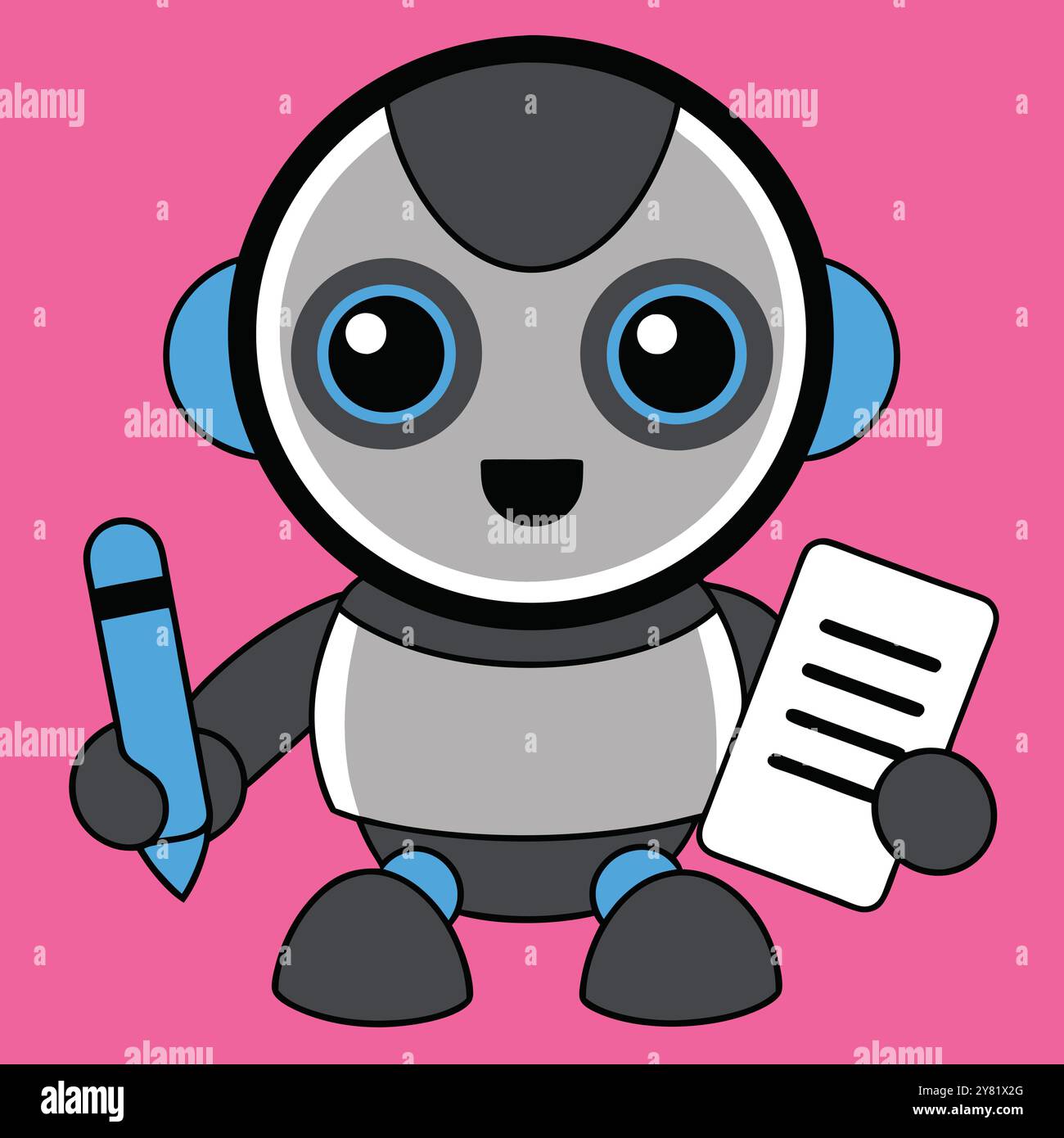 A friendly. cartoon robot holds a blue marker and a checklist. ready to ...