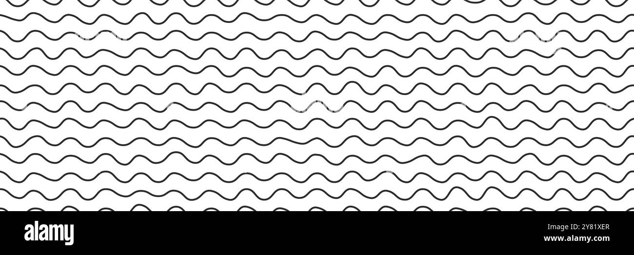 Squiggly black lines on white bg as a seamless pattern. Horizontal ...