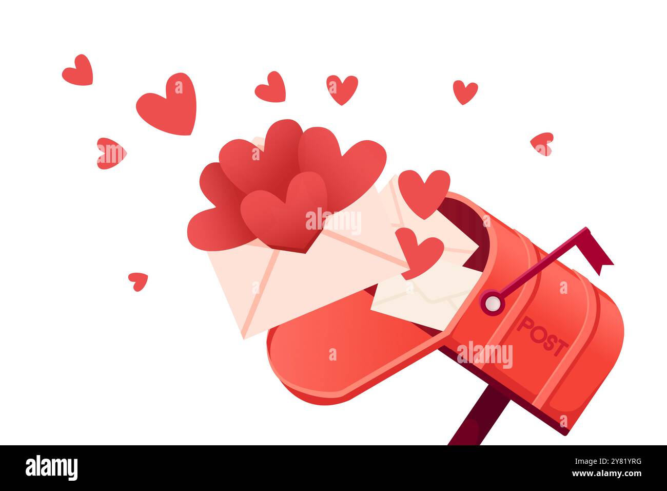 Horizontal banner Happy Valentine's Day. Postal envelope with a heart ...
