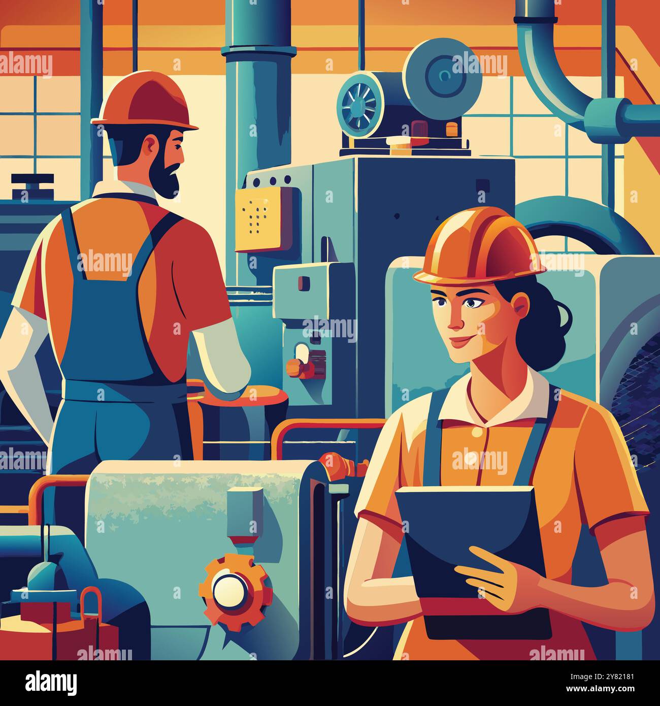 Female workers in manufacturing plant Stock Vector Images - Alamy