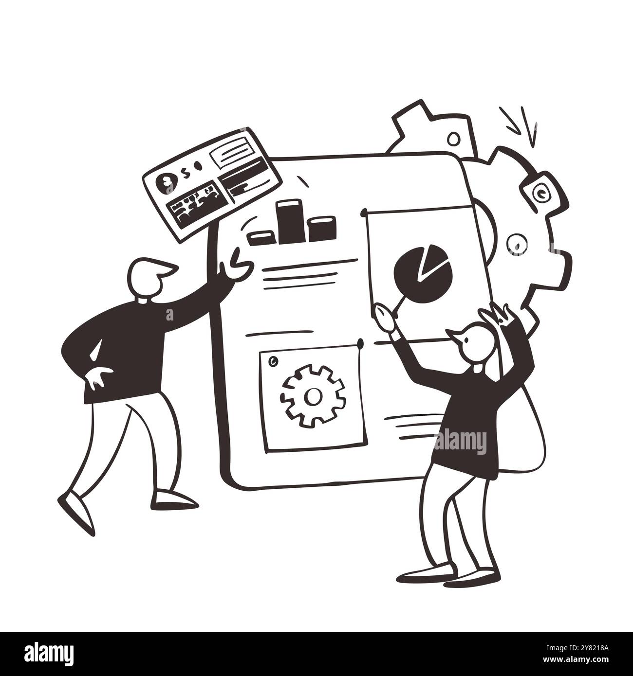 Two stick figures collaborate on a data analysis project. showcasing ...