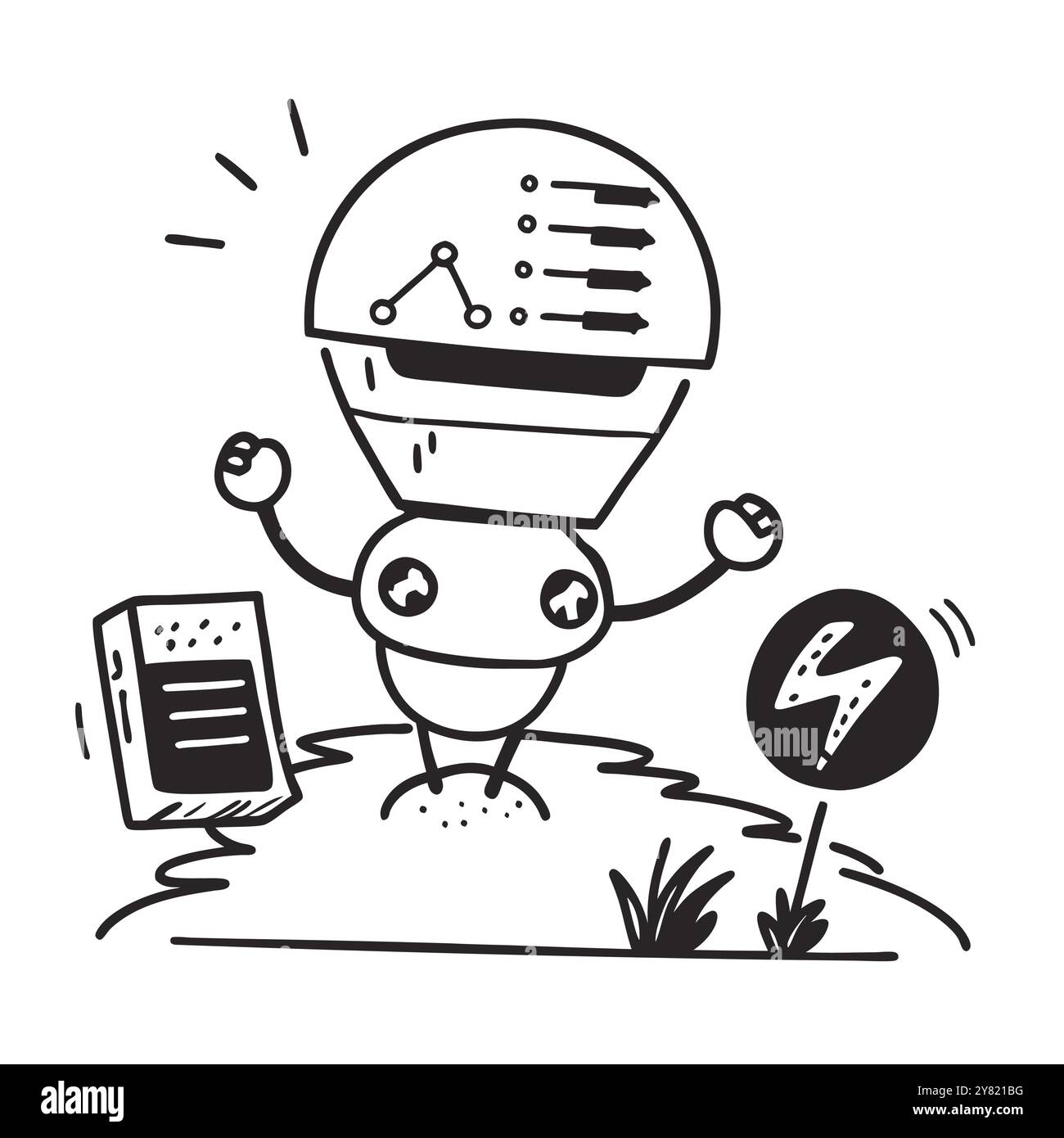 A Cheerful Lightbulb Shaped Robot With Data Graphs And Charts On Its Head Stands Proudly Next