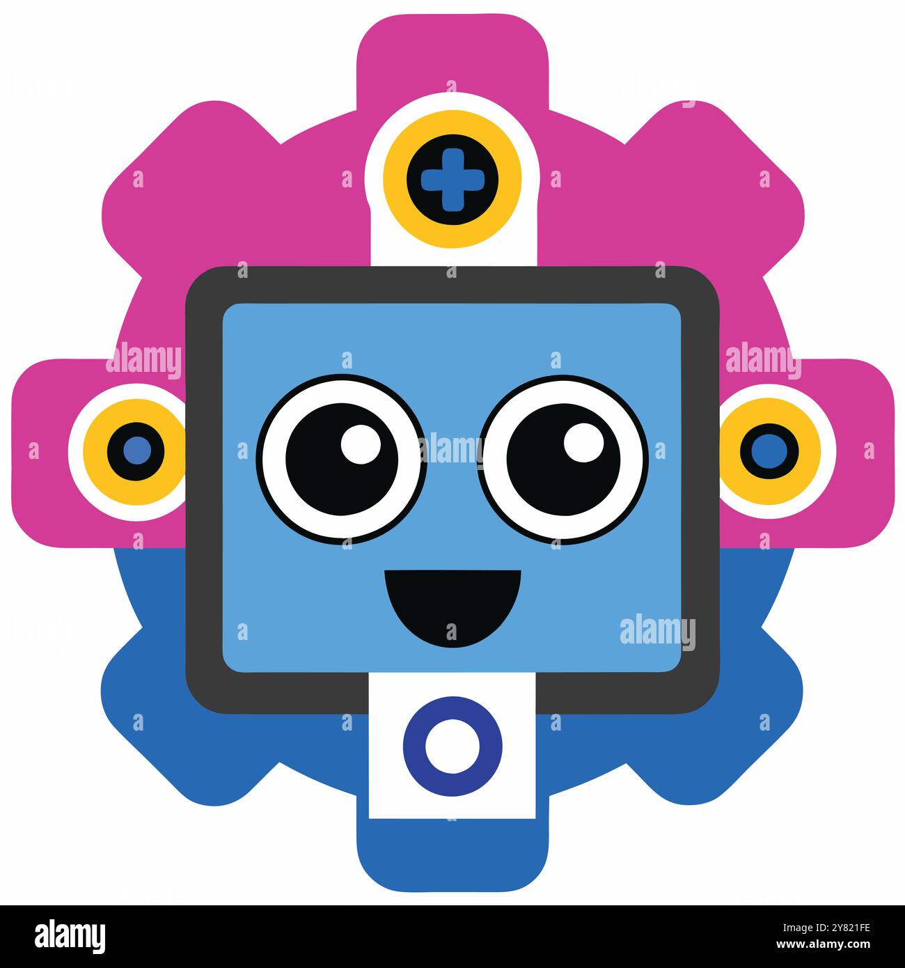 A friendly. cartoon robot with a blue face. big eyes. and a happy smile ...