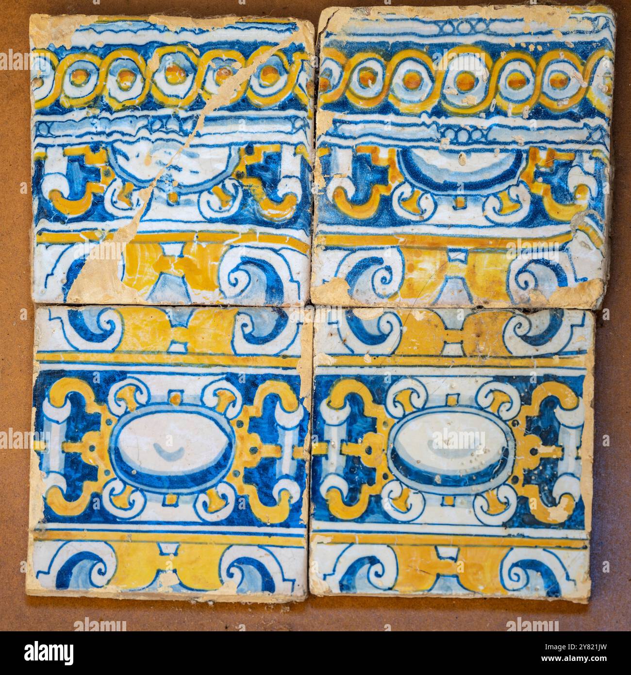 Tile for wainscoting and altar front, glazed and painted tiles, 17th ...