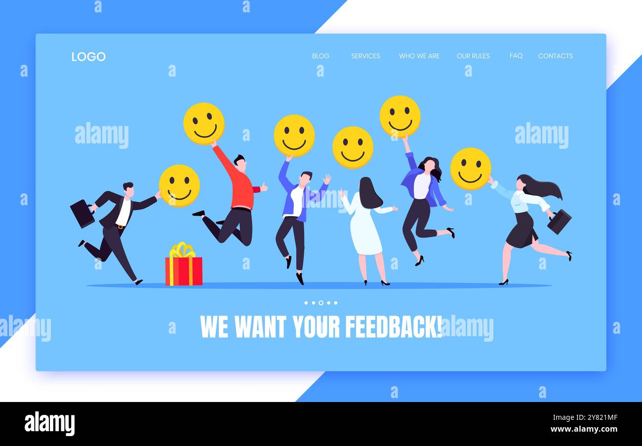 Employee happiness and work attitude feedback business concept flat ...